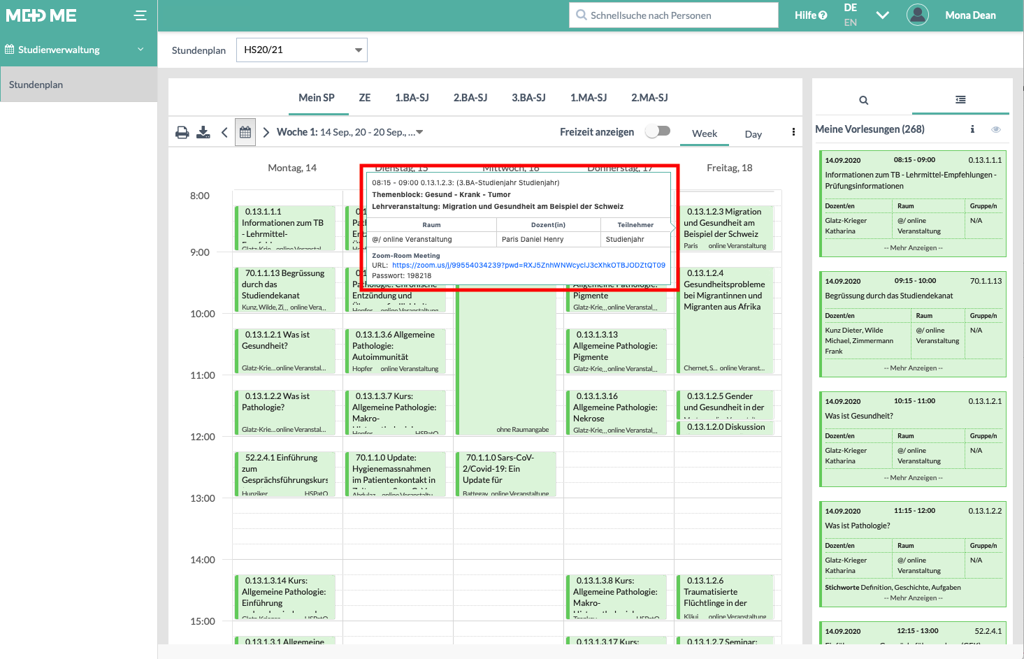 Persönlicher Stundenplan | Research and Teaching Documentation System ...